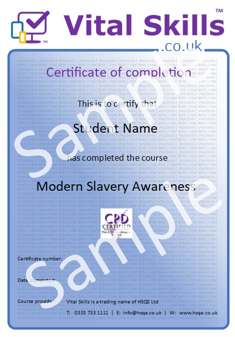 Modern Slavery Awareness Online Course - From £6.50+VAT